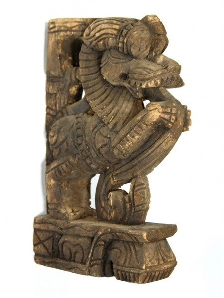 FIGURKI "VYALI" DREWNIANE PARA (ANTYK, RZEŹBA, FIGURA, YALI, INDIE ...